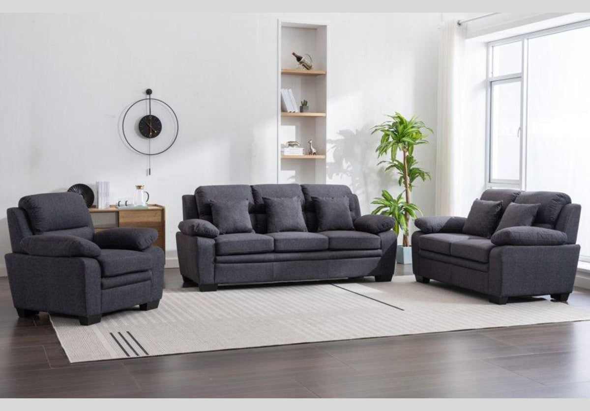 DARK GREY FABRIC 3PC SOFA SET – Furniture Giant